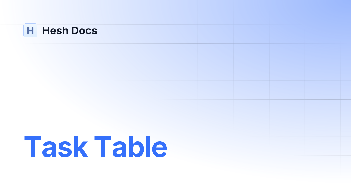 Task Table | Hesh Docs